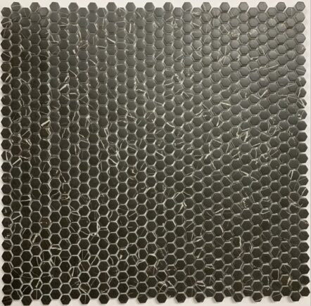 Glass RG Mini Hexagon 3/8” Nero Marquina Matte - Saltillo Tile Calgary