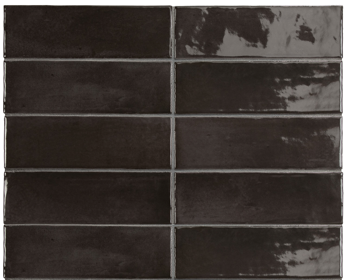 Porcelain EC Coco 2x6 Black Hat Glossy - Saltillo Tile Calgary